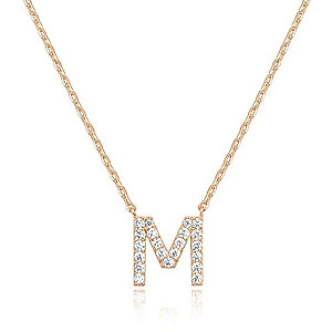 PAVOI 14K Rose Gold Plated Cubic Zirconia Initial Necklace | Letter Necklaces for Women | M Initial