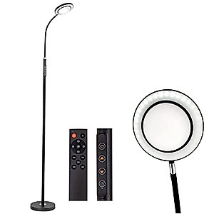 XXEAN Super Bright LED Floor Lamp with Remote,22W Dimmable Standing Lamp for Bedroom,Adjustable 10 Levels Brightness Tall Lamp with Timer,Touch Control Black Floor Lamp for Living Room