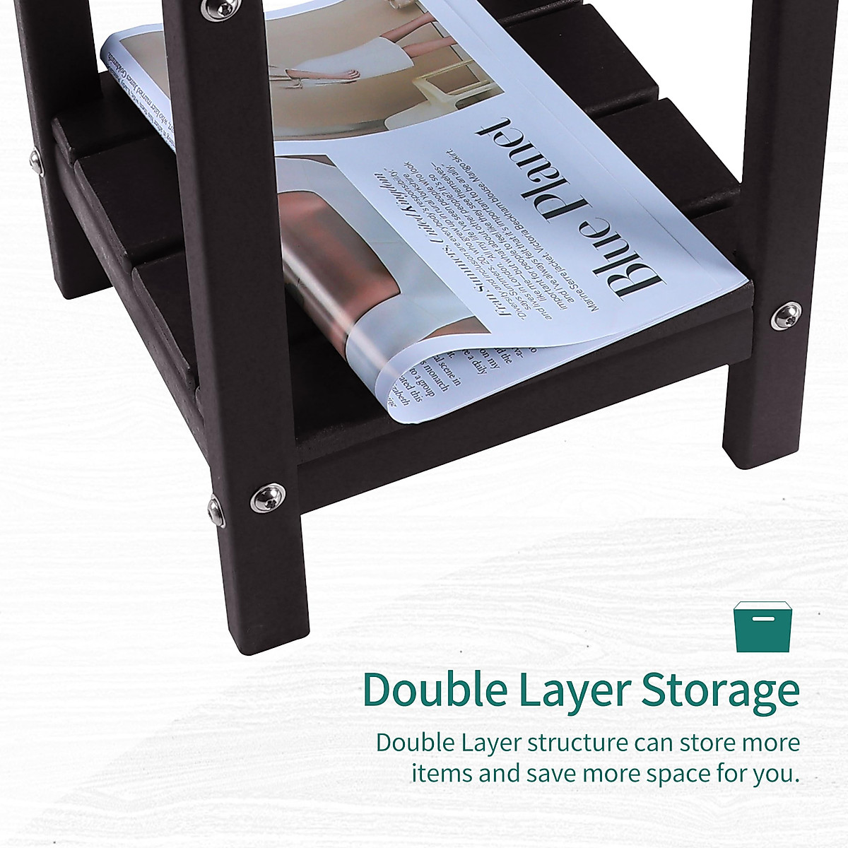 Aoorun 17.3" Small Outdoor Table Resin, Weather Side Table Adirondack (13.9" D x 13.5" W)- Black