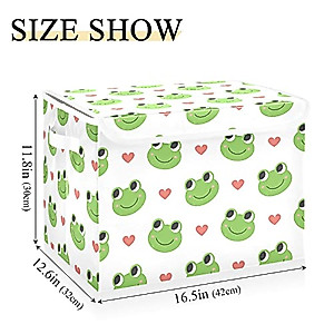 Krafig Cartoon Animal Frog Foldable Storage Box Large Cube Organizer Bins Containers Baskets with Lids Handles for Closet Organization, Shelves, Clothes, Toys