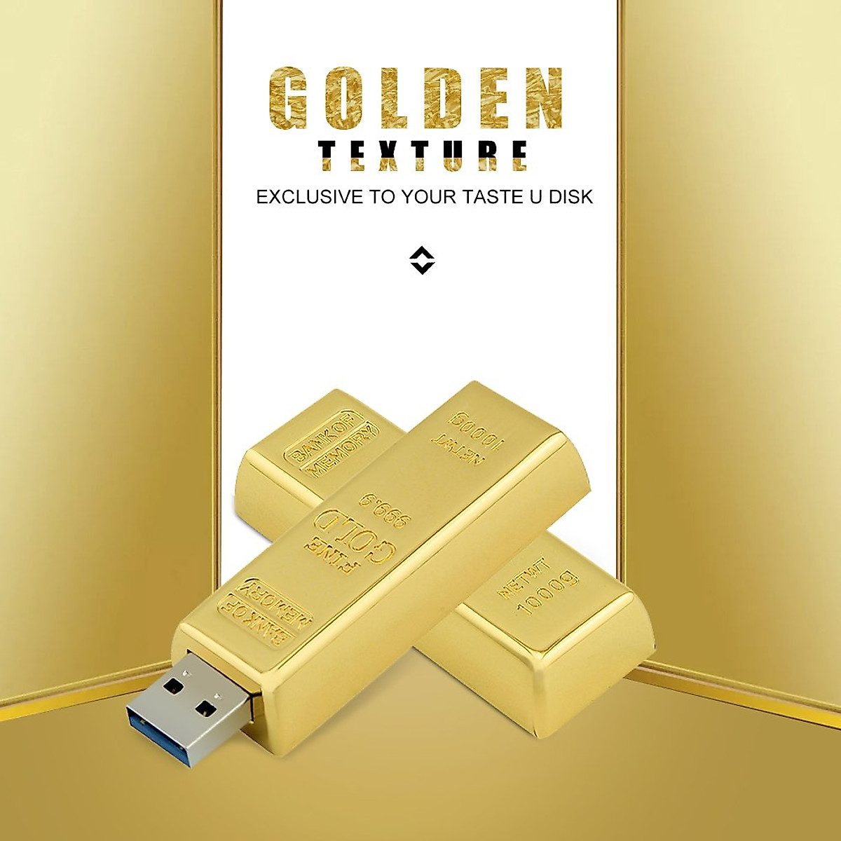 Usbkingdom 64GB USB 3.0 Flash Drive Super Speed Novelty Metal Bullion Gold Bar Shape Pendrive Memory Stick Thumb Drives Flashdrive USB Flash Disk
