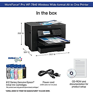 Epson Workforce Pro WF-7840 Wireless Color All-in-One Inkjet Printer - Print Scan Copy Fax - 4.3" Touchscreen LCD, 25 ppm, 4800 x 2400 dpi, Wide-Format 13" x 19", 50-Sheet ADF, Auto 2-Sided Printing