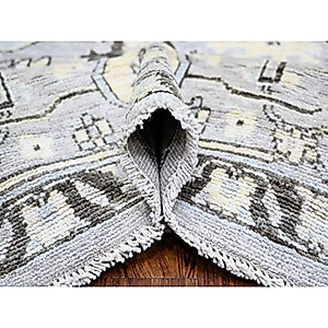 Shahbanu Rugs Silver Gray Afghan Angora Oushak with All Over Pattern Natural Dyes Soft Wool Hand Knotted Oriental Rug (8'1"x10'10")