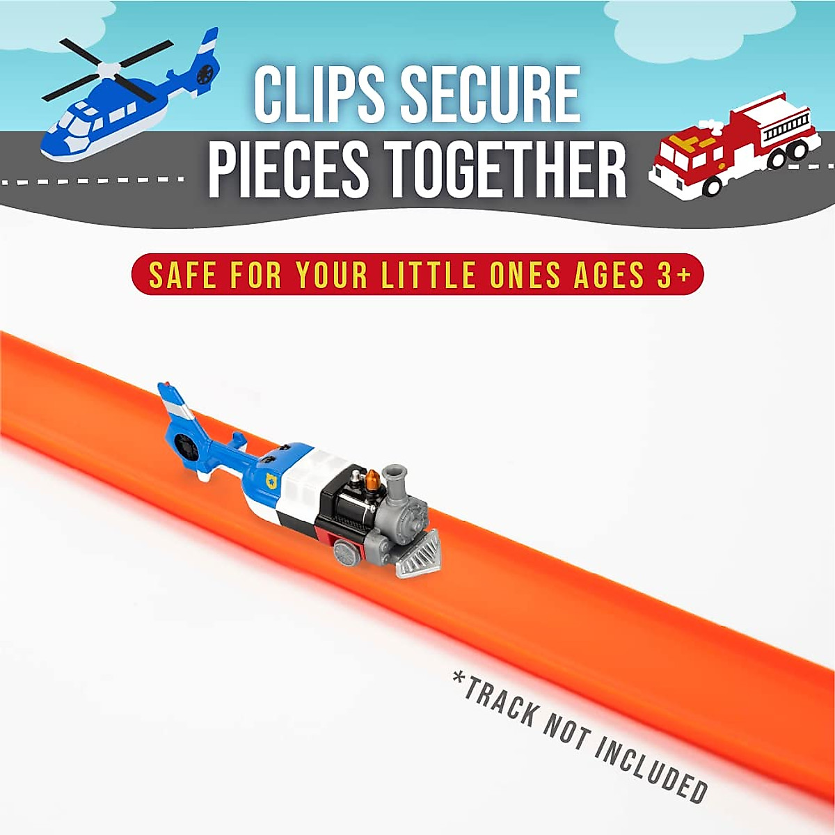 Popular Playthings Micro Mix or Match Vehicles Deluxe Set of 4 Toy Train, Toy Spaceship, Toy Tractor, & Toy Helicopter Multicolor