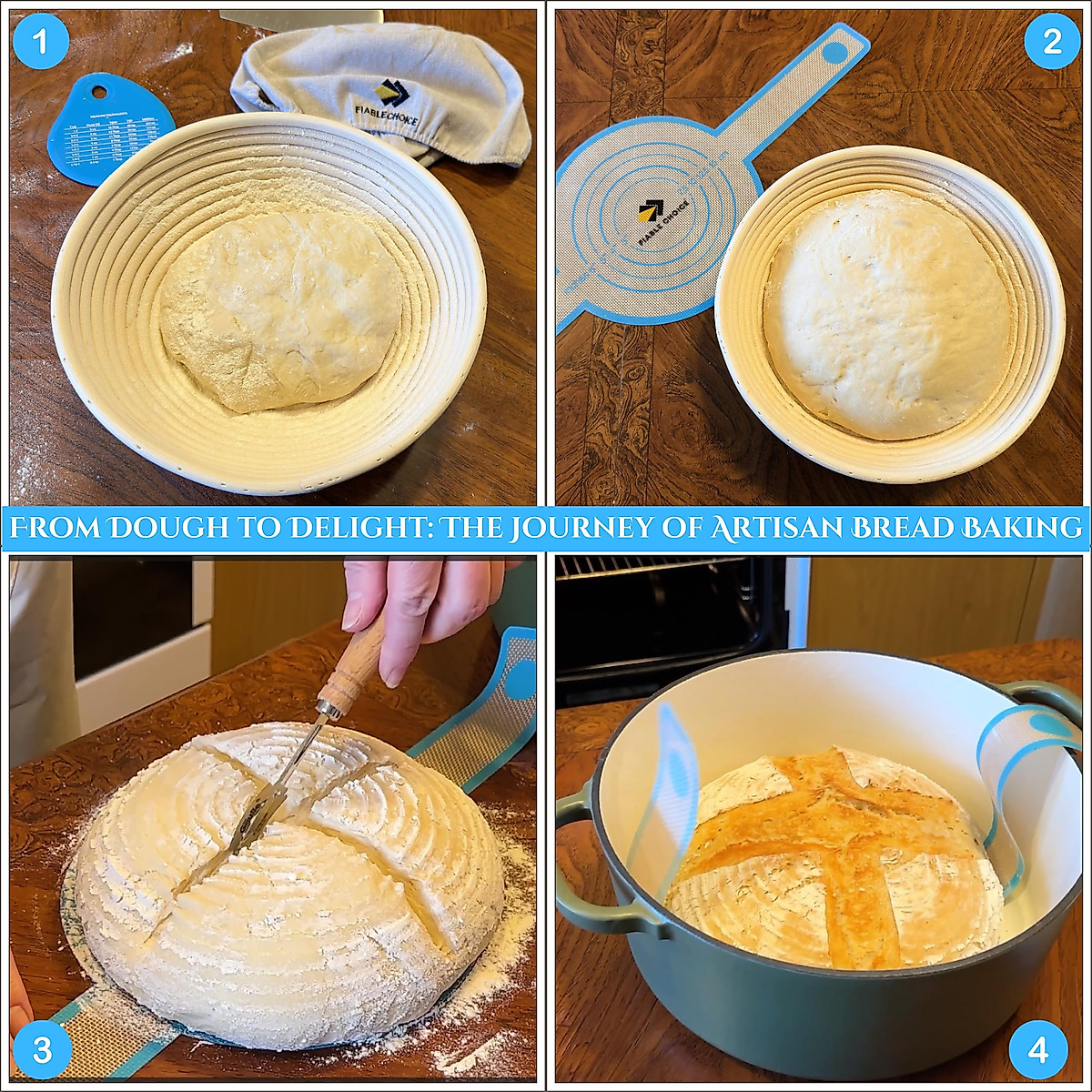 Natural Rattan Banneton Bread Proofing Basket Set - Artisan Sourdough Baking Kit with 10 inch Round Banneton Proofing Basket - Sourdough Bread Baking Supplies for Home Bakers, Baking Gifts for Women