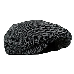 Wonderful Fashion Men's Herringbone Tweed Wool Blend Snap Front Newsboy Hat (DK.Grey, LXL)