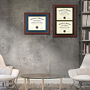 Minesaxel 15x18 Diploma Frames with 11x14 Blue Mat Display Documents 11 x 14 or 15 x 18 without Mat, 14x11 Cherry Red Frame for Wall Mounting