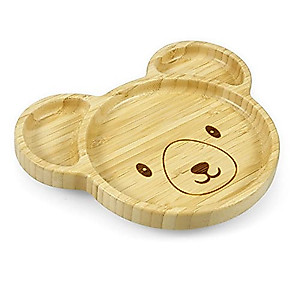 PandaEar Bamboo Wooden Baby Plates with Suction- Divided Unbreakable- Non-Slip (Panda Shape)