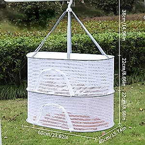 HOMEREFROM Drying Net, Foldable Flat Drying Rack Clothes Mesh Net - Hanging Drying Fish Net, for Shrimp Fish Fruit Vegetables Herb, with Zipper (Two-Layers)