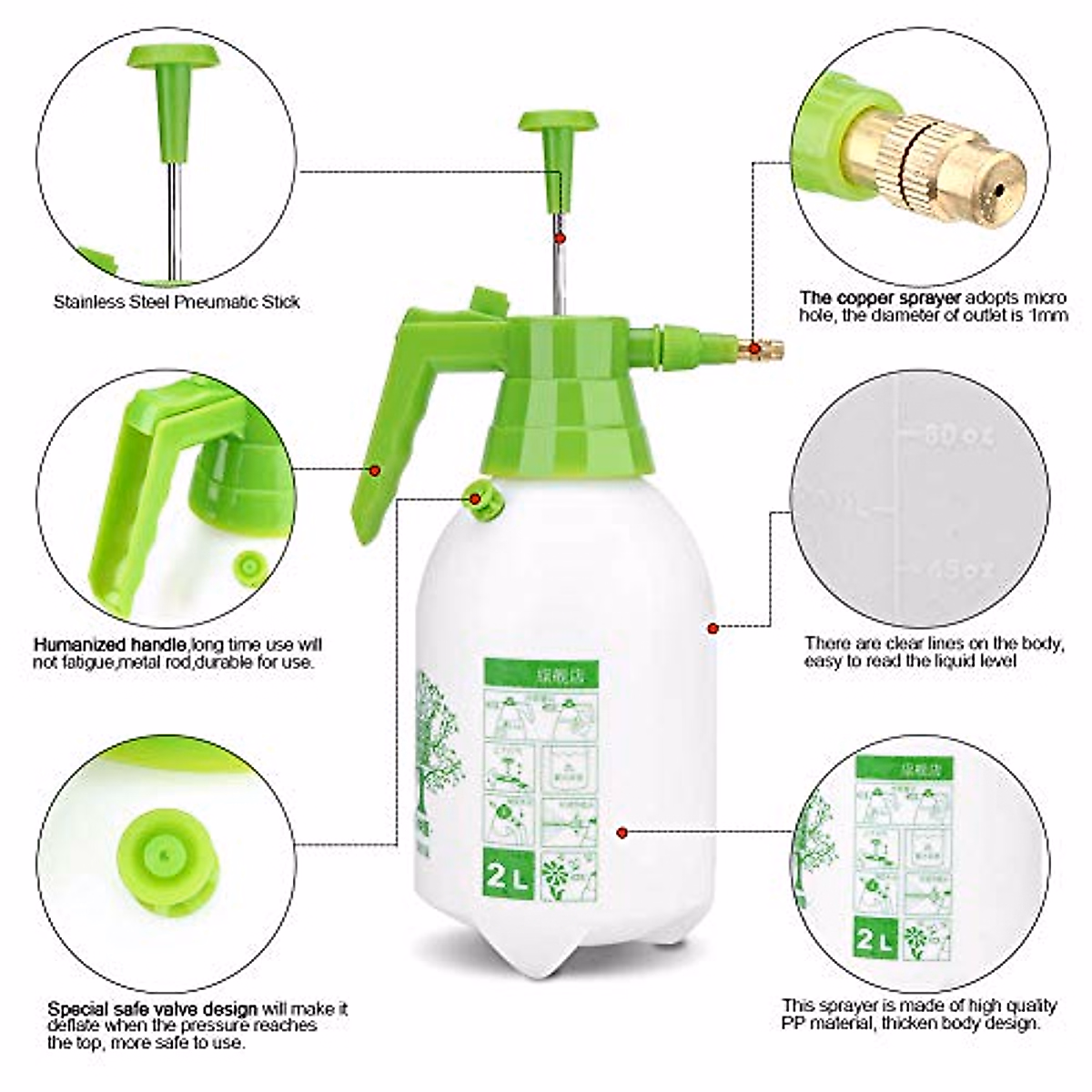 Bamjour 2L Capacity Manual Pressurized Water Sprayer Spray Gun Sprinkler Tool Garden Lawn Plant Thicken Body Design