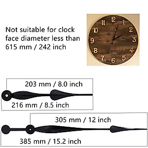 TIKROUND Youngtown High Torque Long Shaft Clock Movement Mechanism with 12 Inch Long Spade Hands