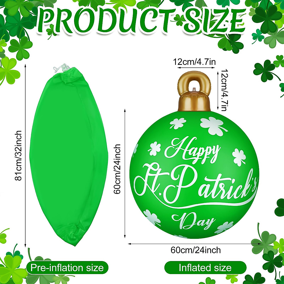 2 Pcs 32 Inch Giant PVC Inflatable Balls Saint Patrick's Day Decorated Ornament Balls Inflatable Outdoor Large Saint Patrick's Day Blow up Ball Decorations for Outside Holiday Yard Lawn Tree Decor