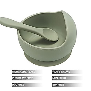 PandaEar Stay Put Silicone Suction Bowl| with Silicone Spoon BPA Free| Babies Toddlers Infants (Green)