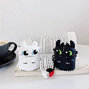 ZOSTLAND Cute Earphone AirPods Case, Long Tail Sitting Dragon Thick Soft Portable Silicone Protective Shockproof Skin Cover Box Compatible with Apple AirPods 2&1 Charging Station Case (Dragon Black)