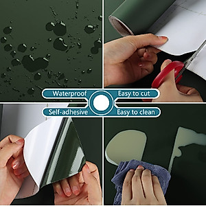 VEELIKE 15.7''x118'' Dark Green Peel and Stick Wallpaper Self Adhesive Solid Green Contact Paper Waterproof Decorative Vinyl Film for Walls Countertops Cabinets Shelf Drawer Liners Bedroom Kitchen