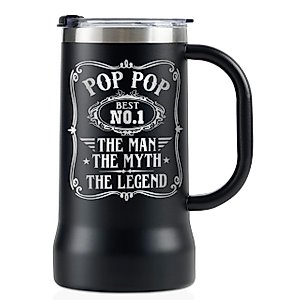 Onebttl Pop Pop Gifts Stainless Steel Beer Stein Tumbler, 24oz Beer Mug with Lid for Father's Day, Christmas - Man Myth Legend