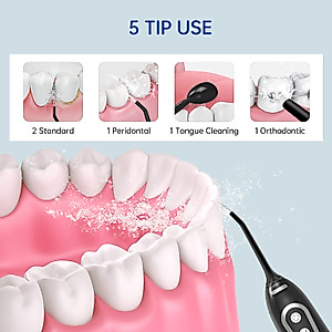 ByDiffer Water Flosser, Cordless Water Flossers for Teeth Cleaning Picks, 300ML 5 DIY Modes 5 Water Jet Tips Rechargeable IPX7 Waterproof Dental Portable Oral Irrigator, Black
