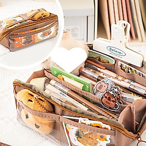 GUANGLU Cute Capybara Pencil Case, Capybara School Supplies, Large Capacity Wide Opening Mouth Pencil Pouch with Cute Pins Plush Stickers Pendant and Memo Pad