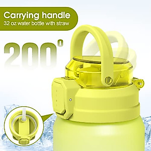 Y&3 32oz Water Bottle with Straw & Time Marker, Motivational Water Bottle with Handle, Leakproof, Tritan BPA Free Water Jug, for Fitness, Gym, Outdoor (Yellow Green Gradient)