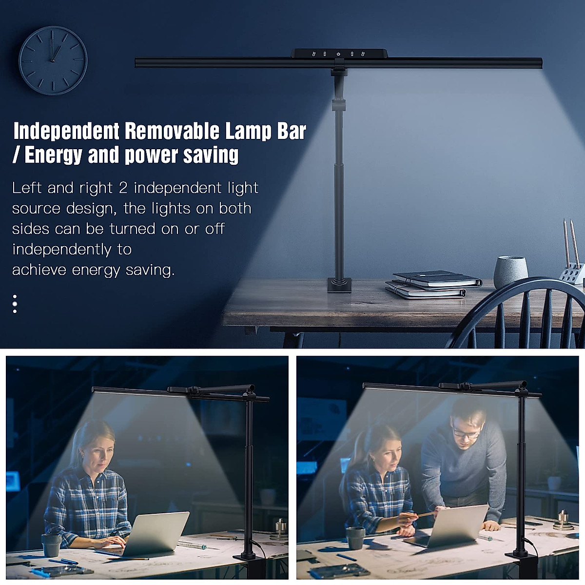 OOWOLF CRI 95 LED Task Lamp with Clamp, 24W Super Bright Desk Lamp, 168 Pcs SMD LED, Metal 32" Wide Lamp, Stepless Brightness Dimmable, Task LED Light for Home Office, Workbench, Architect, Eye-Caring