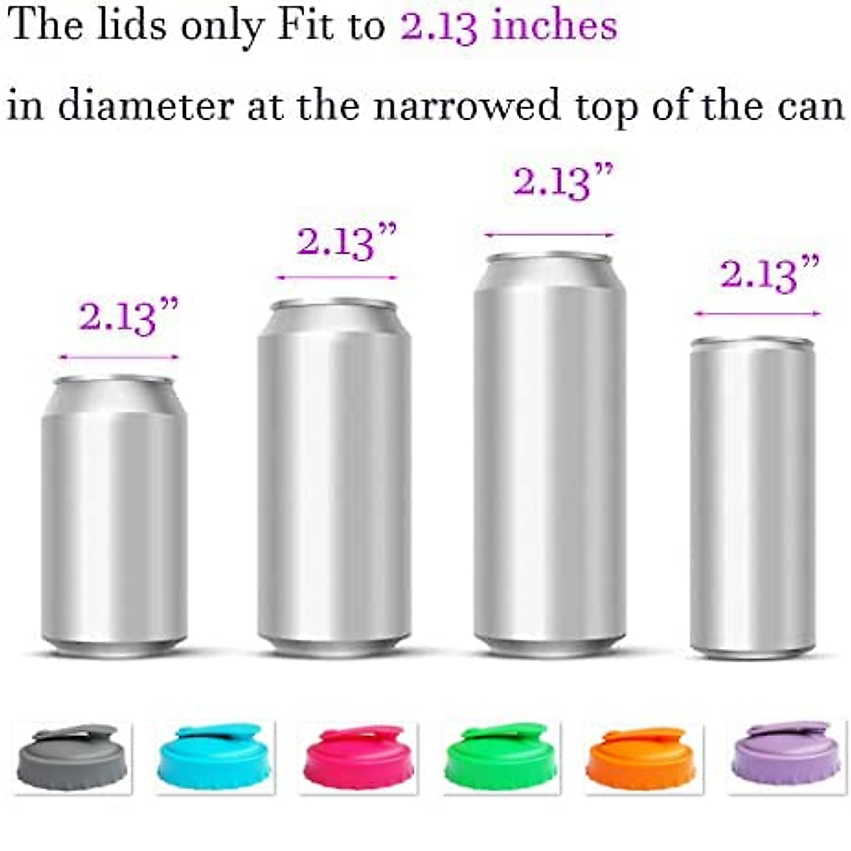 6 Pack Reusable Silicone Can Protector Lid or Covers with Resealable Nozzle for Standard Soda/Beverage/Beer Cans - Prevents Spills - Retains Fizz - BPA-Free