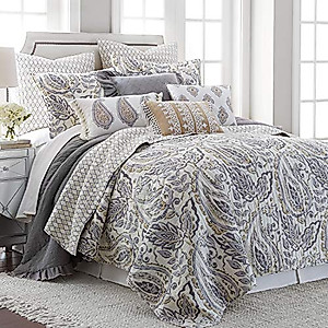 Levtex Home - Tamsin Grey Quilt Set - Full/Queen Quilt + Two Standard Pillow Shams - Modern Paisley - Grey Taupe Off-White - Quilt Size (88x92in.) and Pillow Sham Size (26x20in.) - Reversible - Cotton