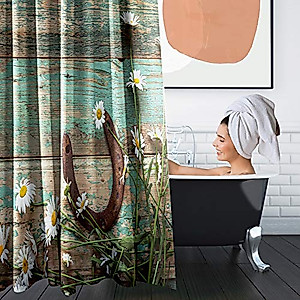 Britimes 4 Piece Shower Curtain Sets, Western Rustic with Non-Slip Rugs, Toilet Lid Cover and Bath Mat, Durable and Waterproof, for Bathroom Decor Set, 72" x 72"