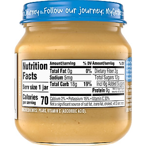 Gerber Natural for Baby 1st Foods Baby Food Jar, Pear, Made with Natural Fruit & Vitamin C, Non-GMO Pureed Baby Food, 4-Ounce Glass Jar (Pack of 10 Jars)