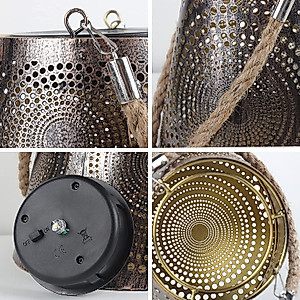 Large Outdoor Hanging Solar Lantern, Waterproof Garden Patio LED Solar Light, Dot Hollowed-Out Design Retro Landscape Metal Decorative Lanterns for Tree, Table, Floor, Yard Decor (1 Pack, Bronze)