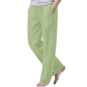 iWoo Mens Lounge Pants Lightweight Baggy Linen Pants Elastic Waistband 2XL Green