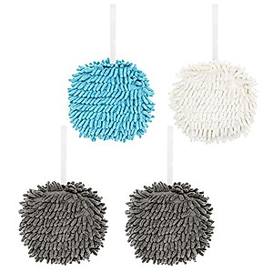 HOSTK 4PCS Chenille Hand Towels Ball Hanging Hand Towel Soft Absorbent Microfiber Coral Velvet Hand Wipe Cleaning Cloth for Bathroom Kitchen