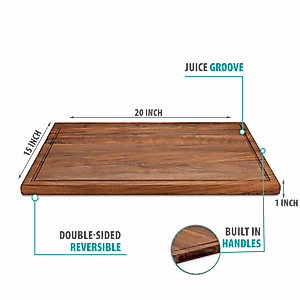 TeakCraft Large Walnut Cutting Board with Juice Grove, Chopping Board for Meat, Knife Friendly, Reversible, The Petra (20x15x1inch)