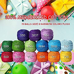 Soft 1500Y 15 Pearl Balls Cardinal Size 8 Rainbow Colors for Crochet Hardanger Cross Stitch Needlepoint Hand Embroidery
