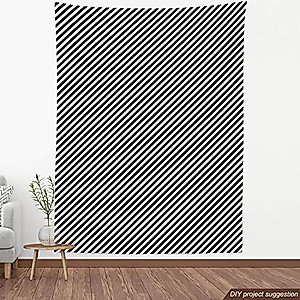 Lunarable Striped Fabric by The Yard, Diagonal Stripes Monochrome Pattern Abstract Geometric Elements Retro Inspirations, Decorative Fabric for Upholstery and Home Accents, 1 Yard, Black and White