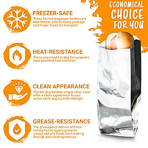 C&S Event Supply Co. Silver Foil Hot Dog Sleeves - 9'' Unprinted Hot Dog Wrappers - Grease Resistance Food Bags to Keep Food Hot and Non-Messy - Disposable Hot Bags for Fast Food and Food Truck (250)