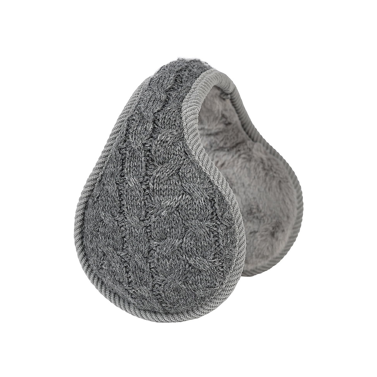 Surblue Unisex Warm Knit Cashmere Winter Pure Color Earmuffs with Fur Earwarmer, Adjustable Wrap,Gray,Large