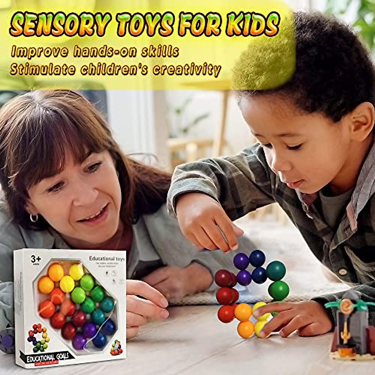 Dr.Kbder Sensory Fidget Toys for Kids Toddler, Autism Rainbow Fidget Ball Autistic Gift Quiet Cool ADHD Desk Toys, Airplane Travel Toys Stocking Stuffers for Girls Boy 1-12 Year Old Age, Non-Magnetic
