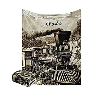 Steam Train Personalized Blankets Custom Super Soft Fleece Blanket with Name 50'' x 60'' Throws for Men Women Wedding Gifts