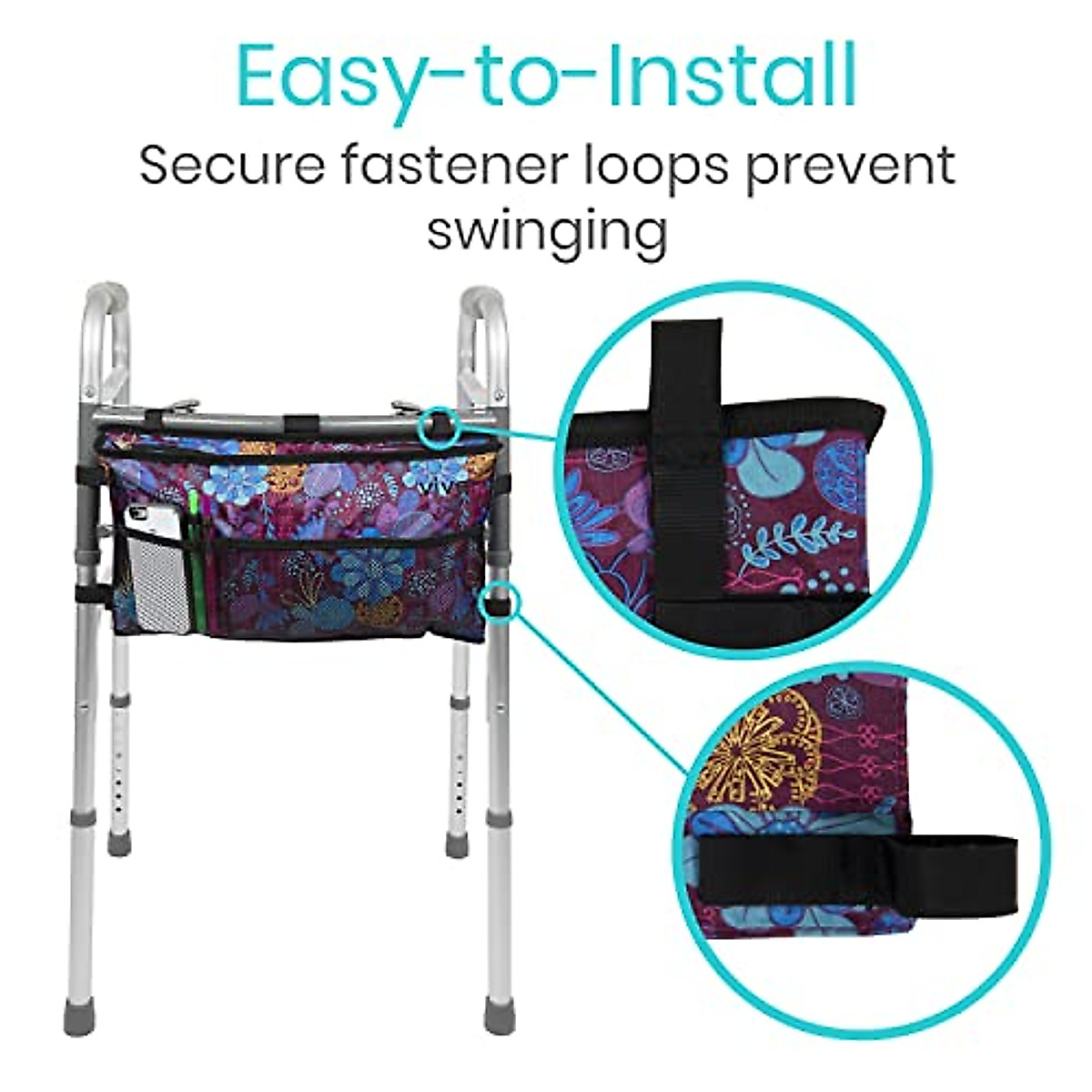 Vive Walker Bag - Accessories Wheelchair Basket Pouch (Water Resistant) - Seniors Caddy Accessory Attachment for Folding, Rolling Walkers - Carry Storage Carrier Tote - Lightweight, Universal Size