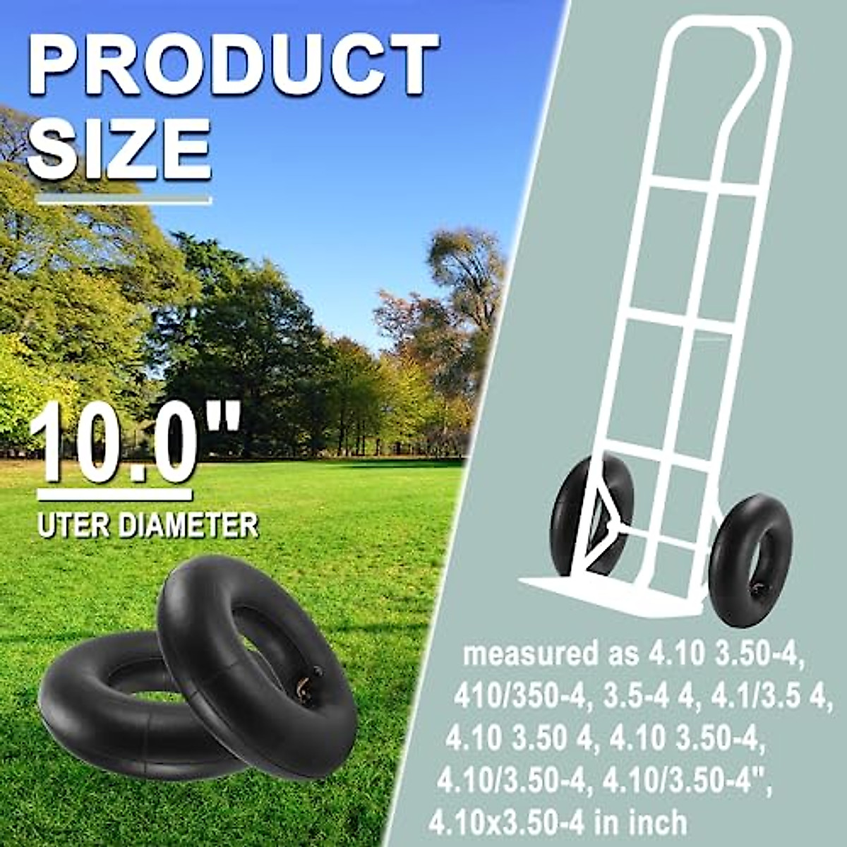 4.10/3.50-4" Lawn Tire Inner Tubes with TR-13 Straight Valve Stem (2-Pack) Heavy Duty Replacement for Wheelbarrow tire 4",Trunk, Tractor, Garden Carts,Golf Cart, Mowers and More