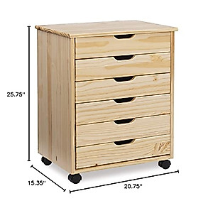 Linon Home Decor Products Corinne Six Drawer Wide, Natural Rolling Cart