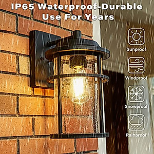 Outdoor Wall Lantern, Exterior Waterproof Wall Sconce Light Fixture, Anti-Rust Black Wall Mount Lighting with Seeded Glass Shade, E26 Socket Front Porch Lights for Outside, Modern House, Garage, Patio