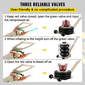 VEVOR 3 Ton/6600 lbs Triple Air Bag Jack Lift Up to 15.75 Inch, 3-5S Fast Lifting Air Bag Jack for Cars with Adjustable Long Handle (Beige)