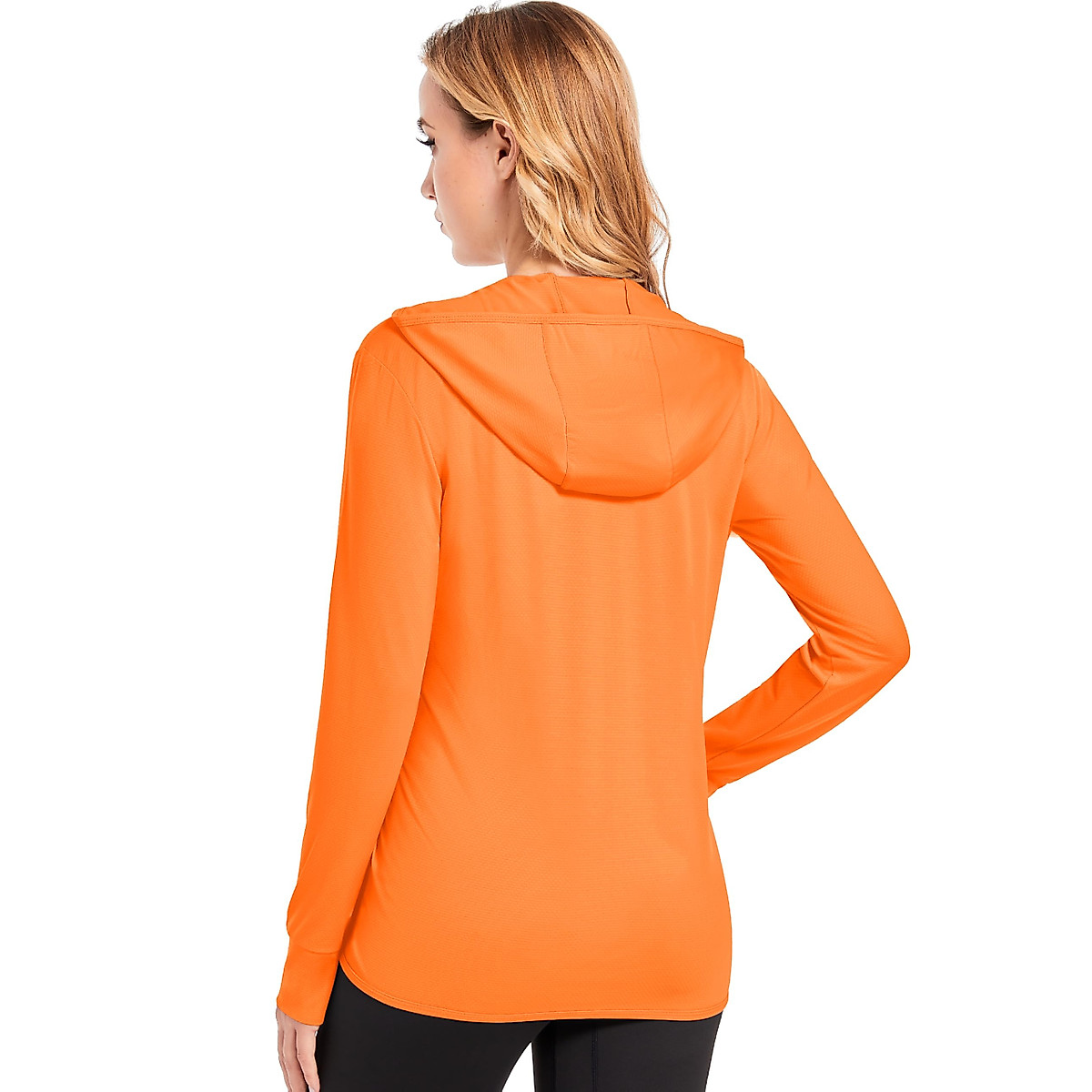 MAGCOMSEN Long Sleeve Hooded Jacket for Women SPF 50 Sun Shirt Performance Hoodie with Pockets Running Active Wear, Orange, L