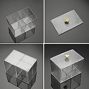 Hipiwe Acrylic Q-tip Holder with Lid- 3 Sections Bathroom Dispenser Jar Cotton Ball and Swab Organizer Plastic Apothecary Jar Makeup Storage Canister Box for Cotton Rounds Pads Floss