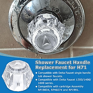 Dreyoo Shower Faucet Handle Replacement for H71, Shower Handle Compatible with Delta Faucet Single Handle Tub Faucets, Shower Knob with Button and Screw, Clear Acrylic