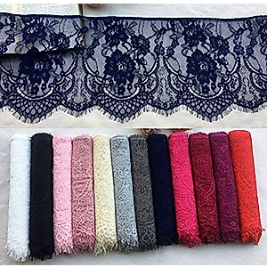 6 Yards 10 Inch Wide Flower Eyelashes Lace Fabric-Thin Lace Fabric-Embroidered Lace Fabric by the Yard-Lace Fabric for Dresses-Eyelash Lace Trim for Sewing Craft Decoration Wedding Curtain Table Cloth