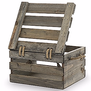 The Lucky Clover Trading Antique Storage Box with Swing Lid, 7.25", Gray Crate, Natural Wood