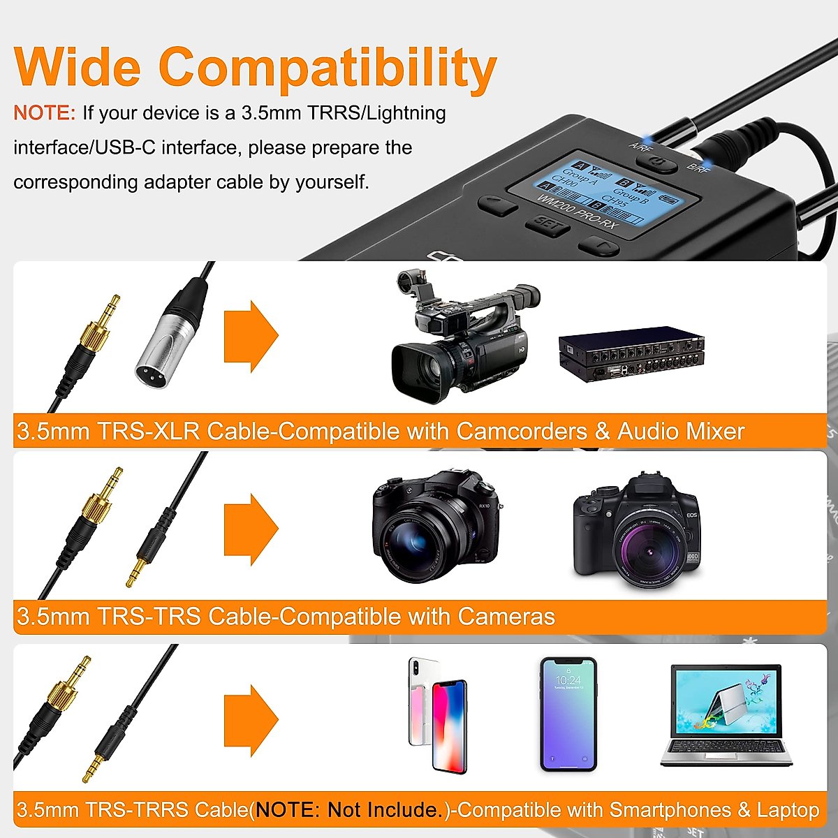 comica CVM-WM200A PRO Wireless Lavalier Microphone for Camera Support SD Card, 394FT Distance, UHF Wireless Lapel Mic with Backup Recording, Microphone for Filmmakers, Podcast, Vloggers.