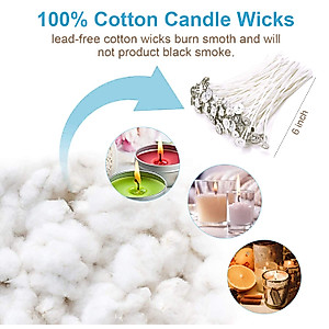 DINGPAI 100pcs Cotton Candle Wicks, 6 inches Low Smoke Pre-Waxed Candle Wicks for Candle Making, Candle DIY
